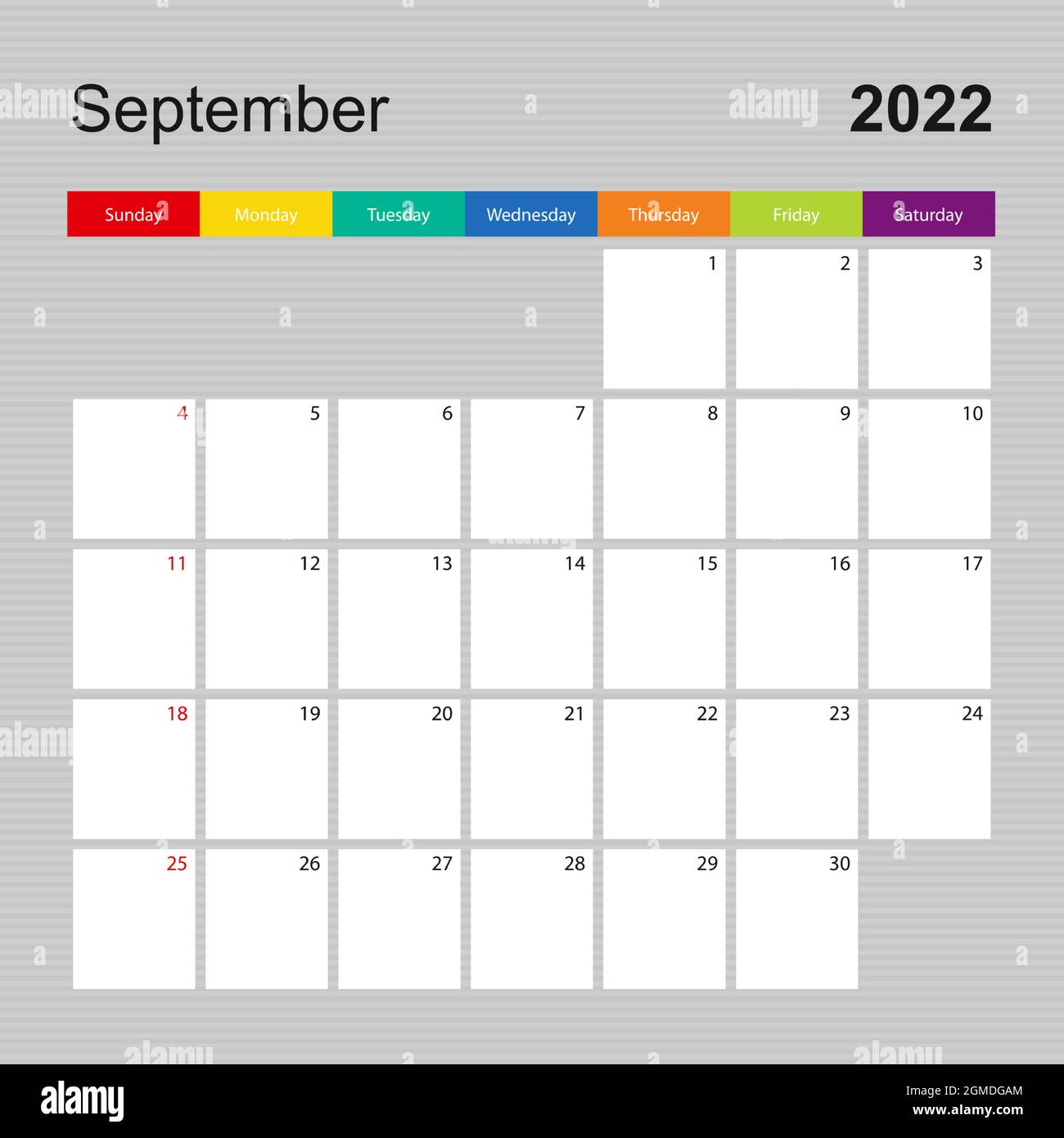 Сalendar page for September 2022, wall planner with colorful design ...