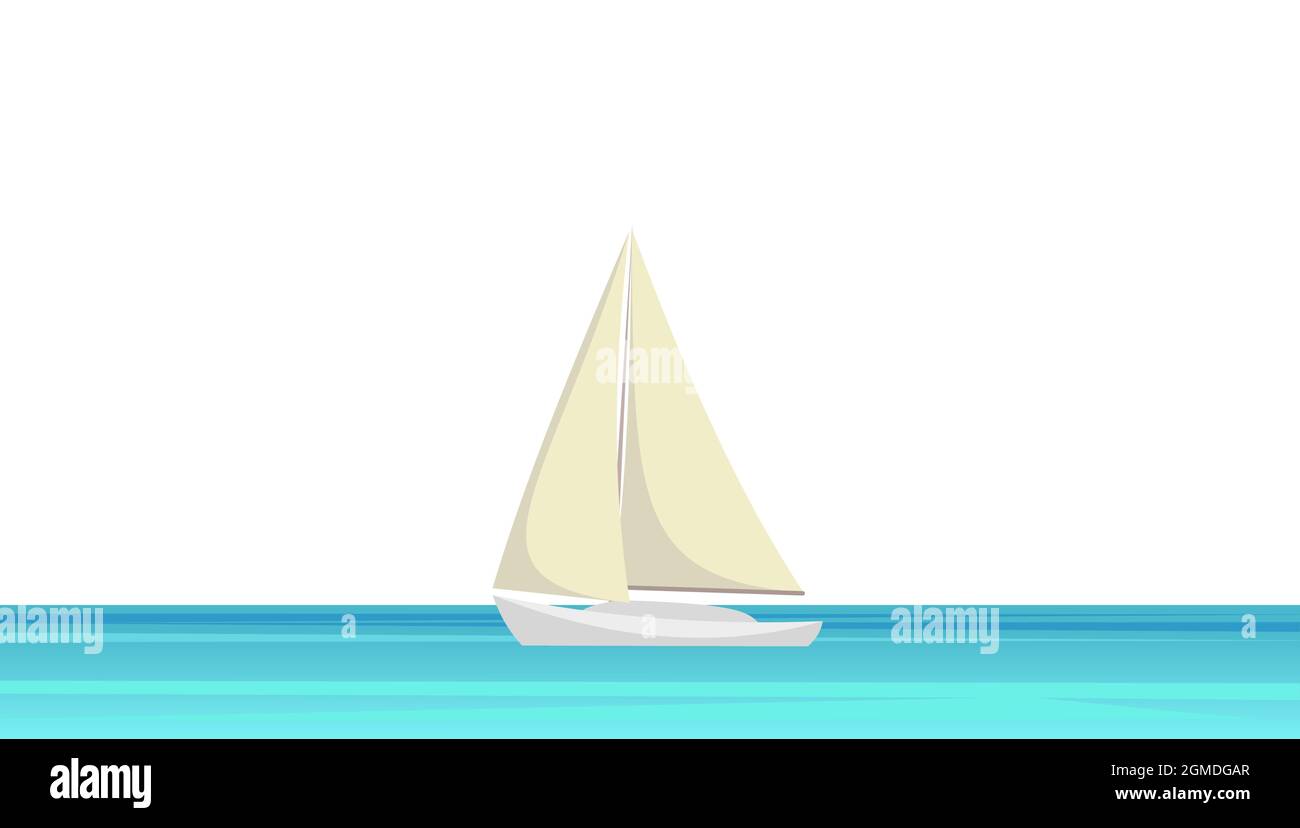 Sailing yacht. White single masted vessel with classic hull lines. Calm ...