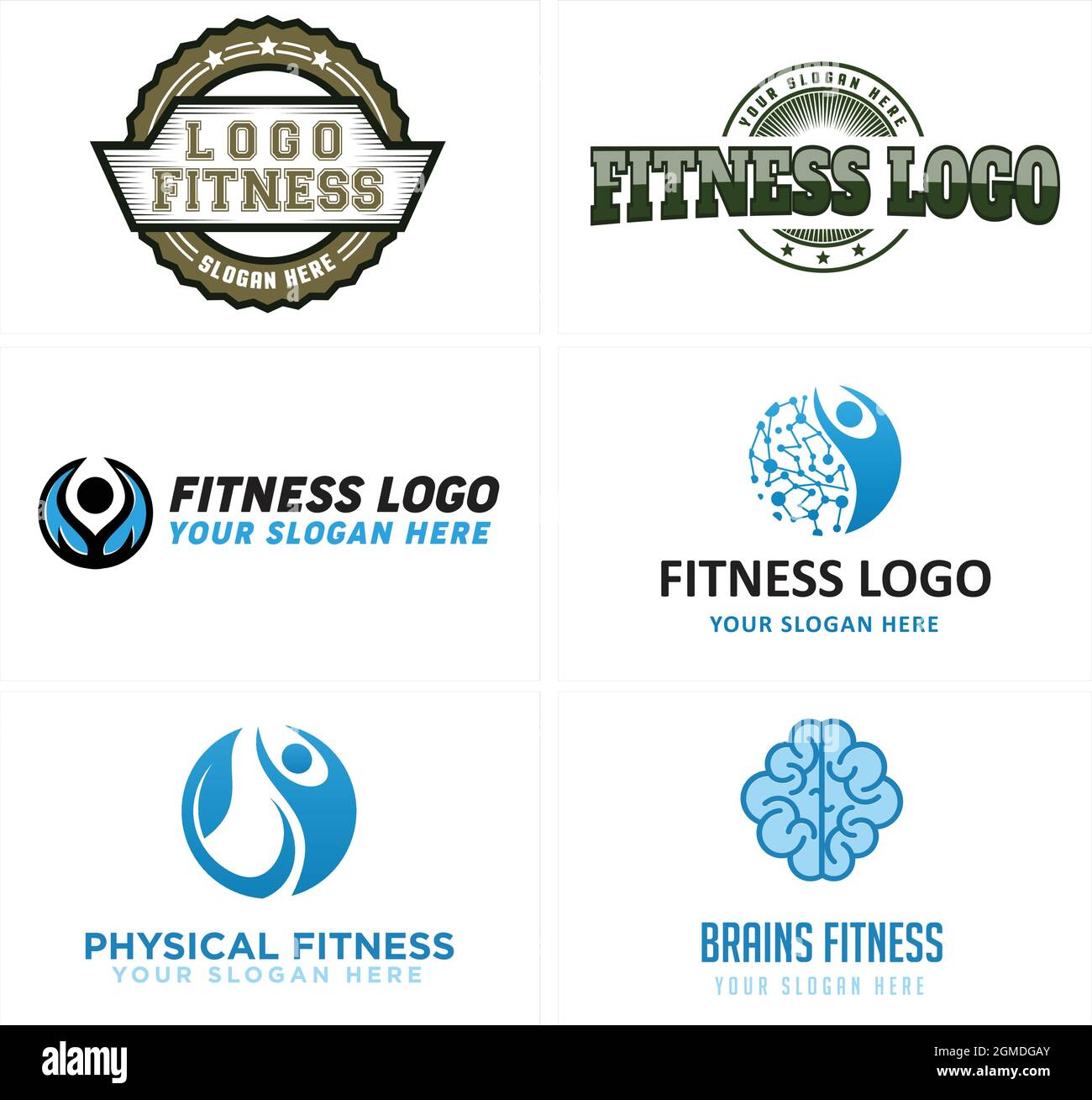 Physical fitness health people brain tech logo design Stock Vector ...