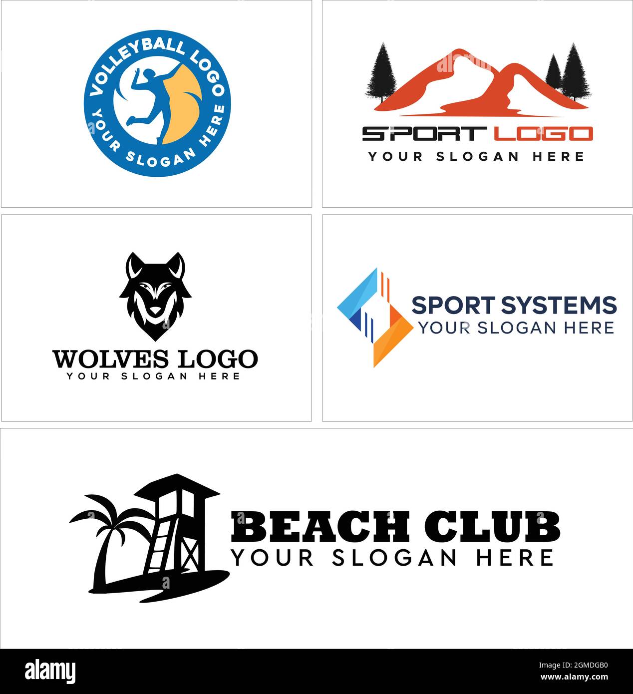 a set of sport Volleyball mountain wolf beach logo design Stock Vector ...