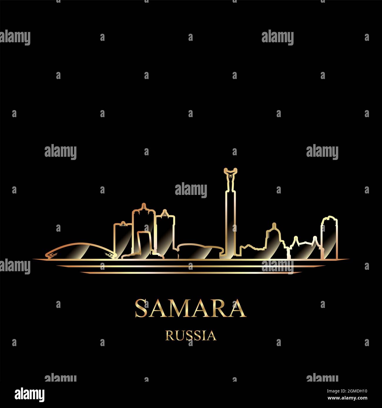 Gold silhouette of Samara on black background vector illustration Stock ...