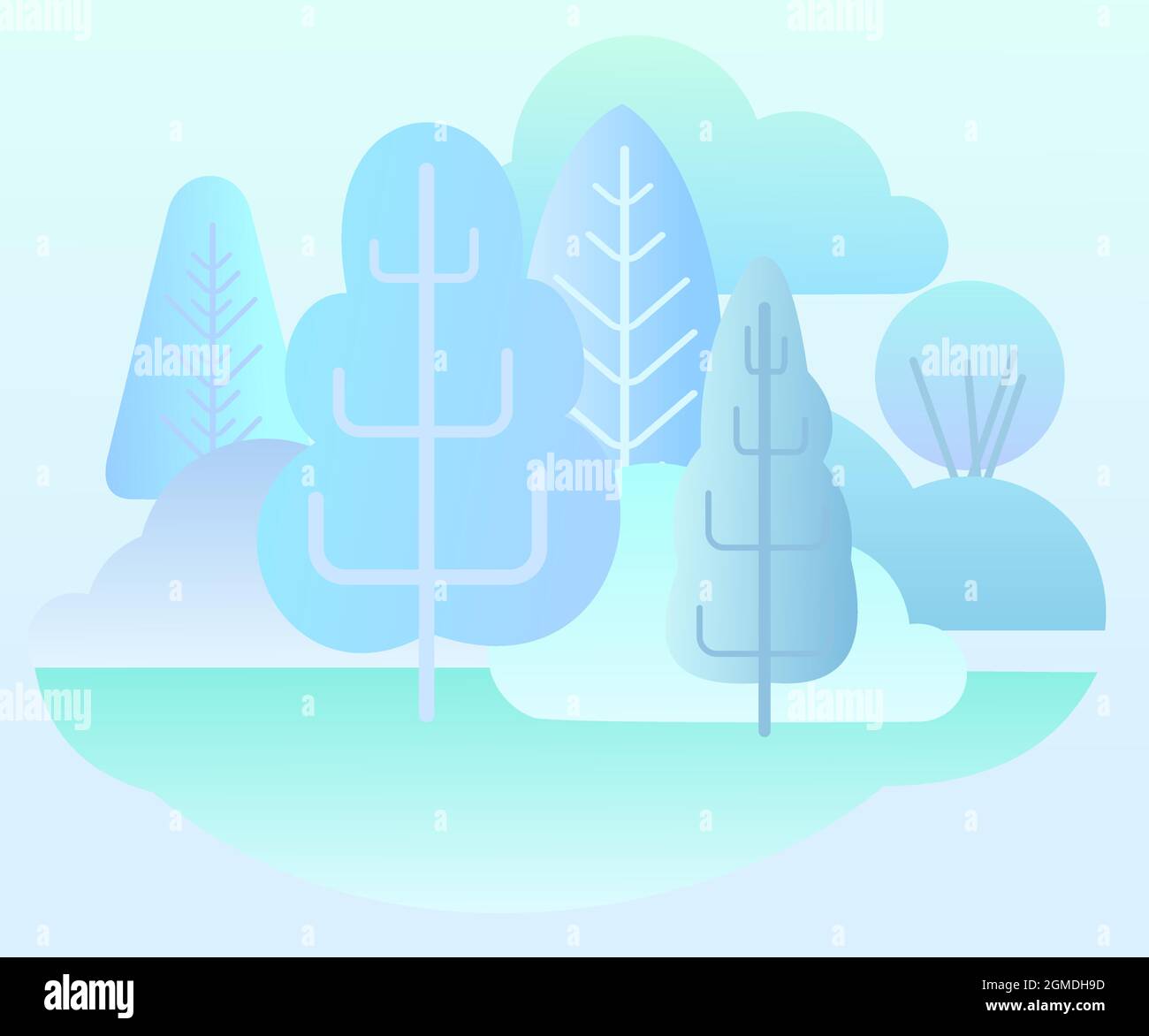 Winter forest landscape. Flat style symbolic illustration. Scenery with ...