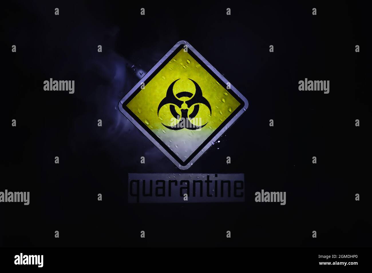 Quarantine. Quarantine warning sign on a glass door in hospital ...