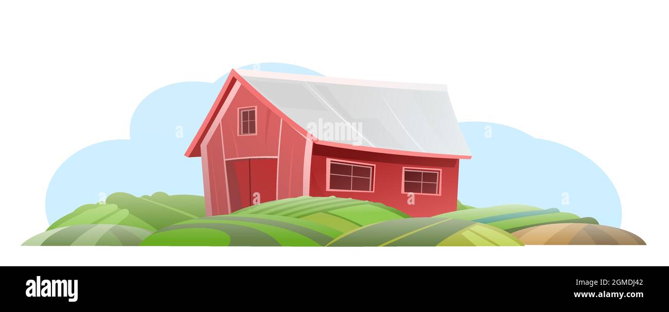 Spring view red farm building Stock Vector Images - Alamy