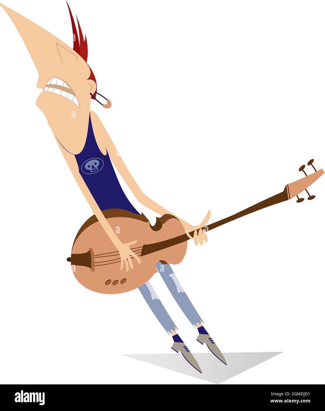 Cartoon guitar player isolated illustration. Funny guitarist with ...