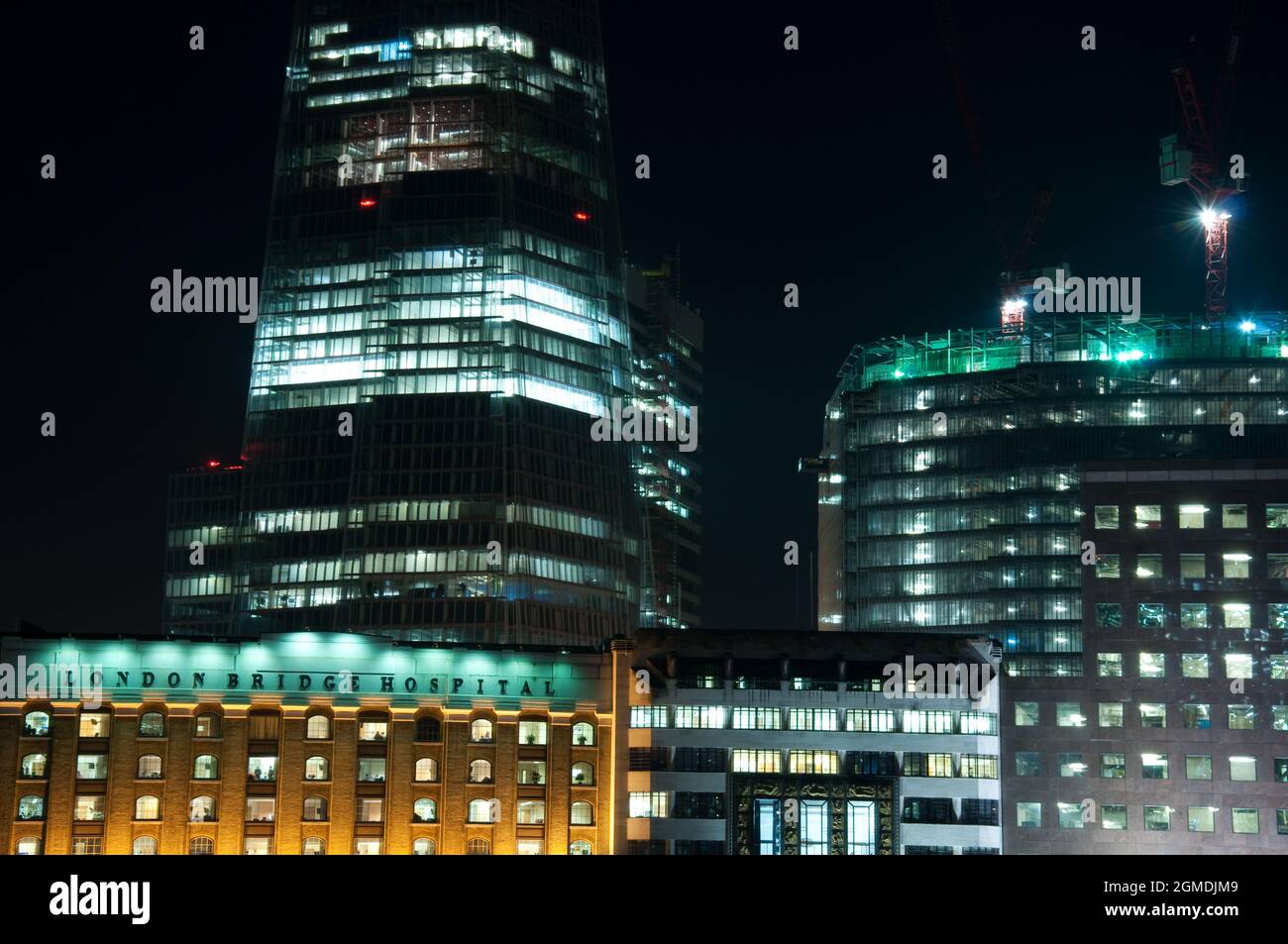 Modern buildings, lit up at night, London (South Bank), UK Stock Photo ...