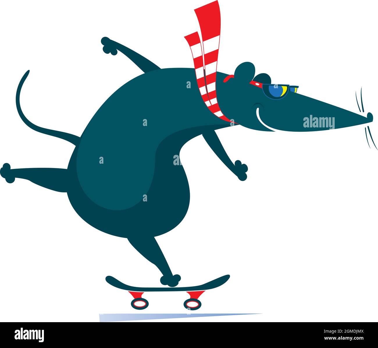 Cartoon rat or mouse a skateboarder isolated illustration. Funny rat or ...