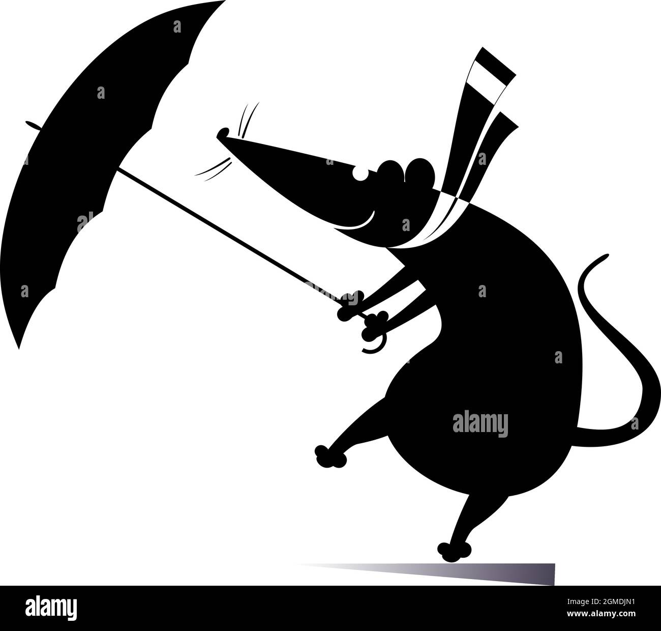 Windy day and rat or mouse with umbrella illustration. Cartoon rat or ...