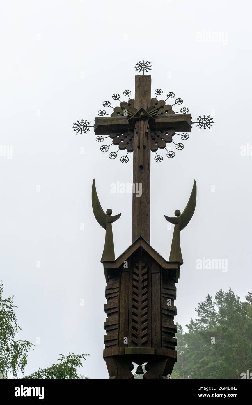 Merkine, Lithuania - 31 August, 2021: elaborate holy cross in the New ...