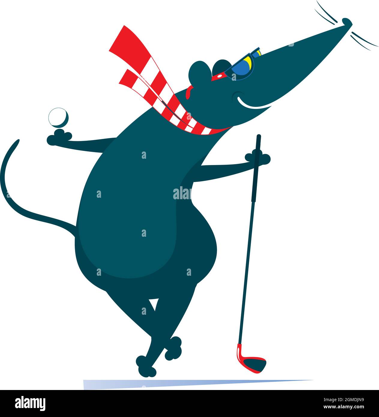 Cartoon rat or mouse plays golf illustration. Funny rat or mouse holds ...