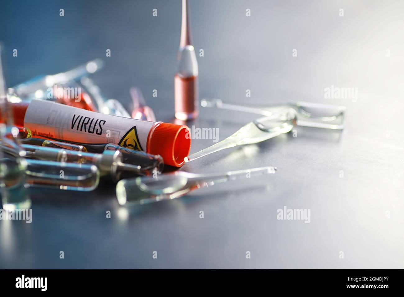 Test tubes with drugs and tests to test the victims and treat infected ...