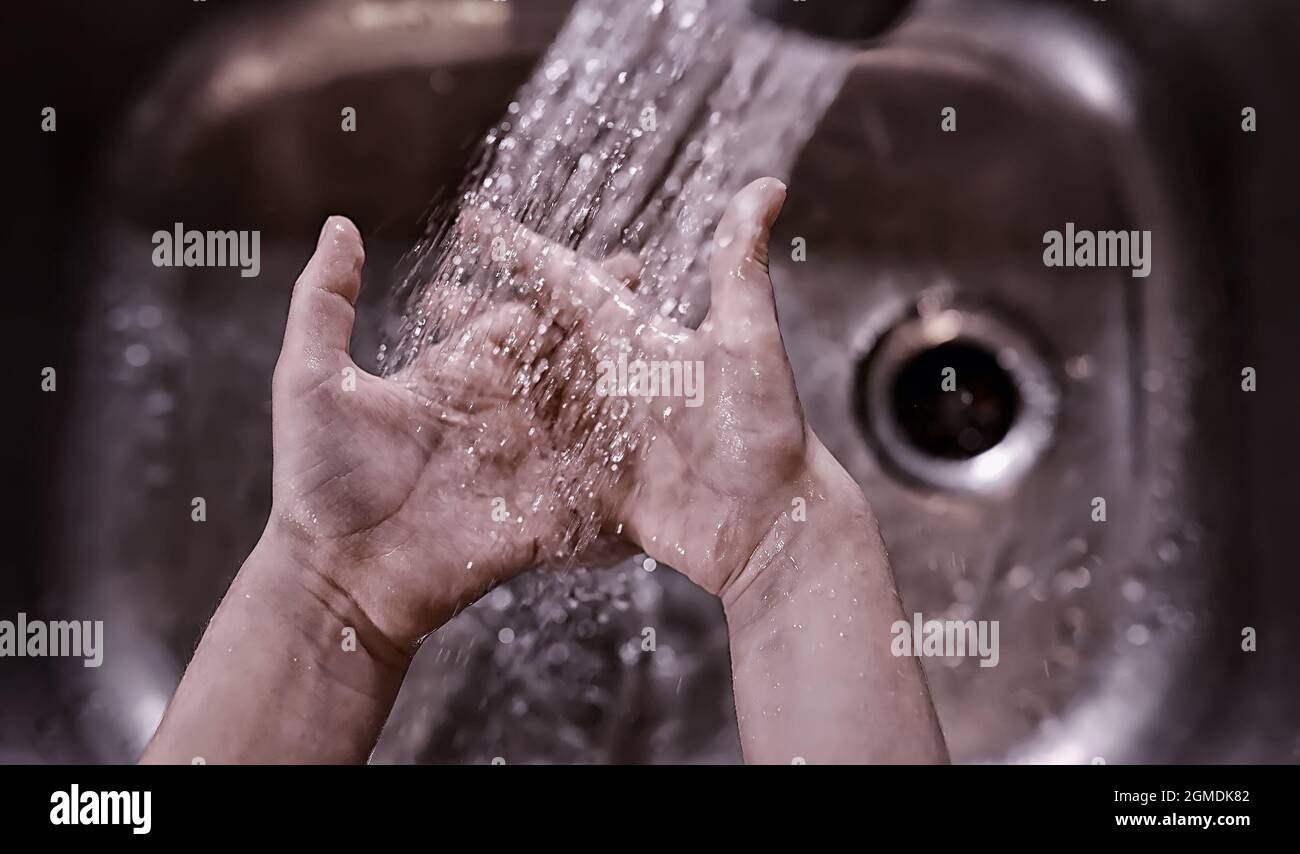 Hygiene rules. Hand washing before meals. Antibacterial treatment hands ...