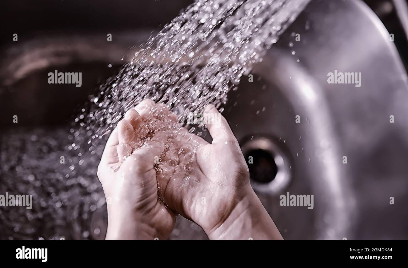 Hygiene rules. Hand washing before meals. Antibacterial treatment hands ...