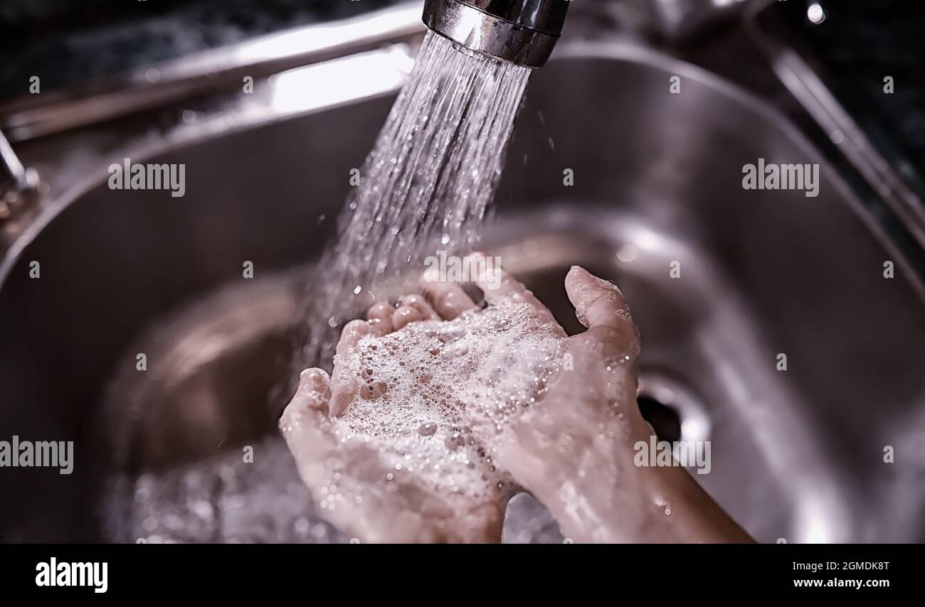 Hygiene rules. Hand washing before meals. Antibacterial treatment hands ...