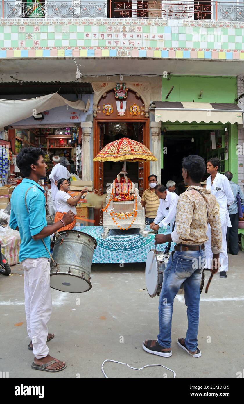 Beawar, Rajasthan, India, September 17, 2021: Musician playing drum in ...
