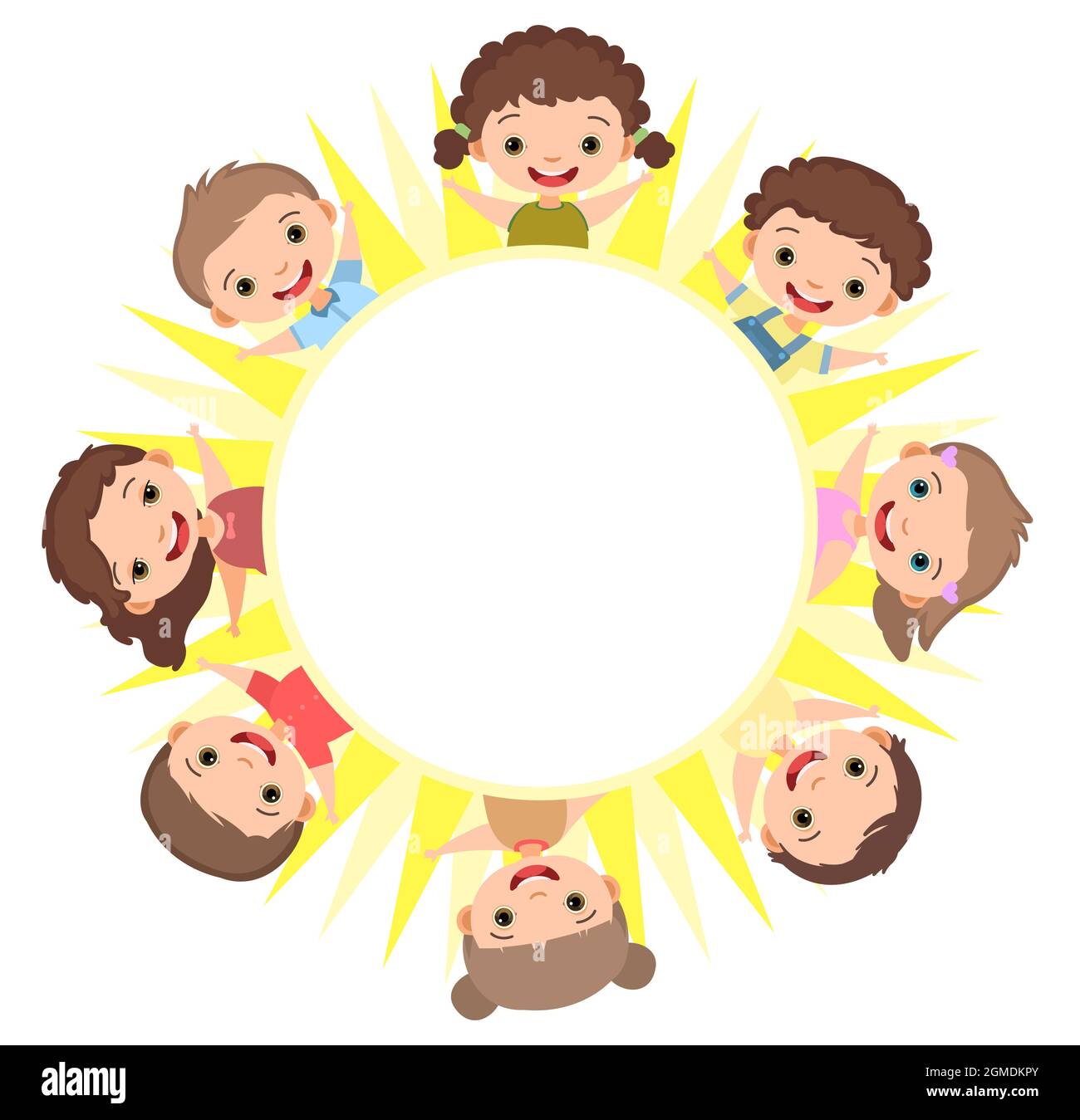 Children are joy. Frame round. Happy childhood. Little boys and girls ...