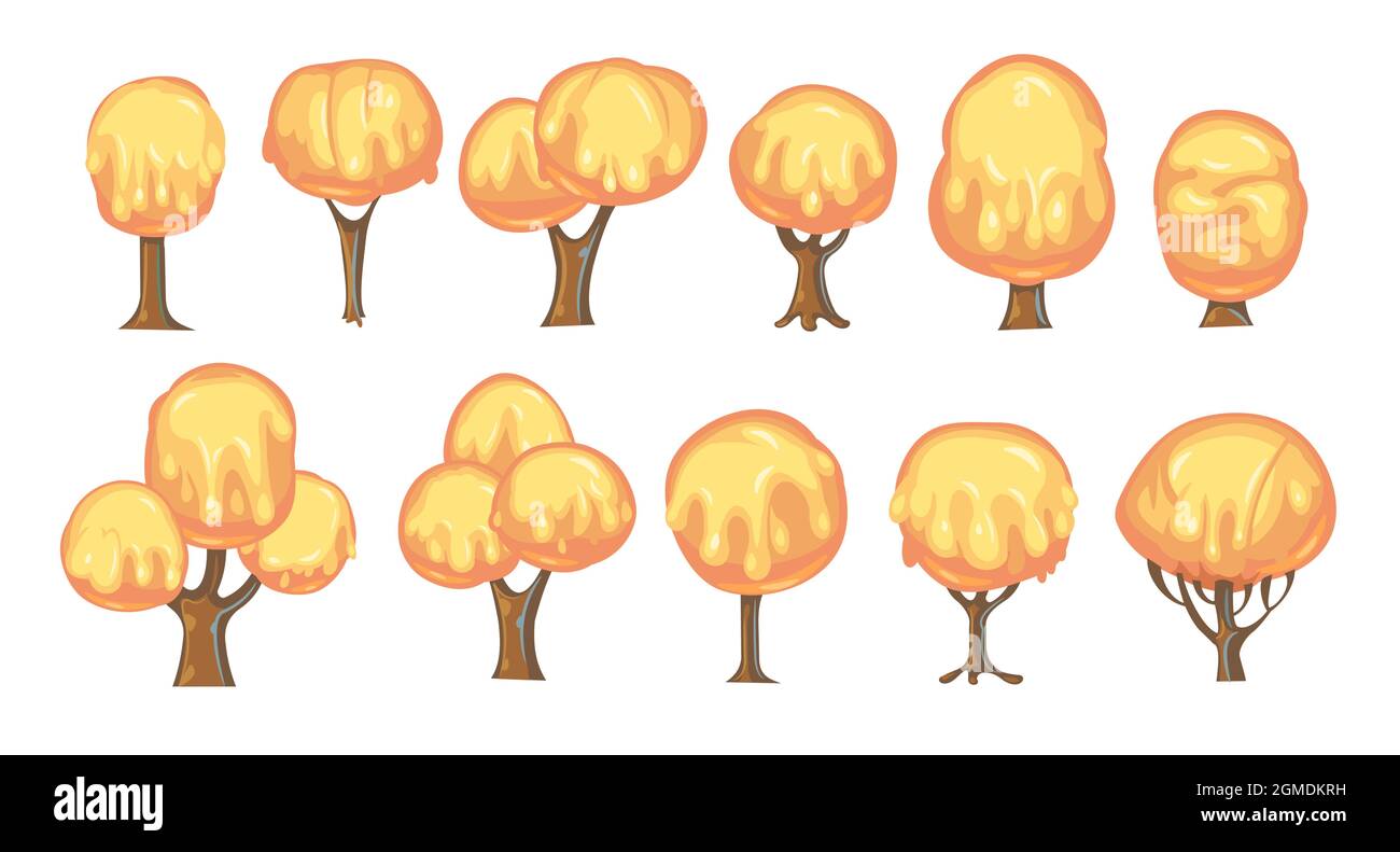Set of fabulous sweet trees. For landscapes with orange caramel, ice ...