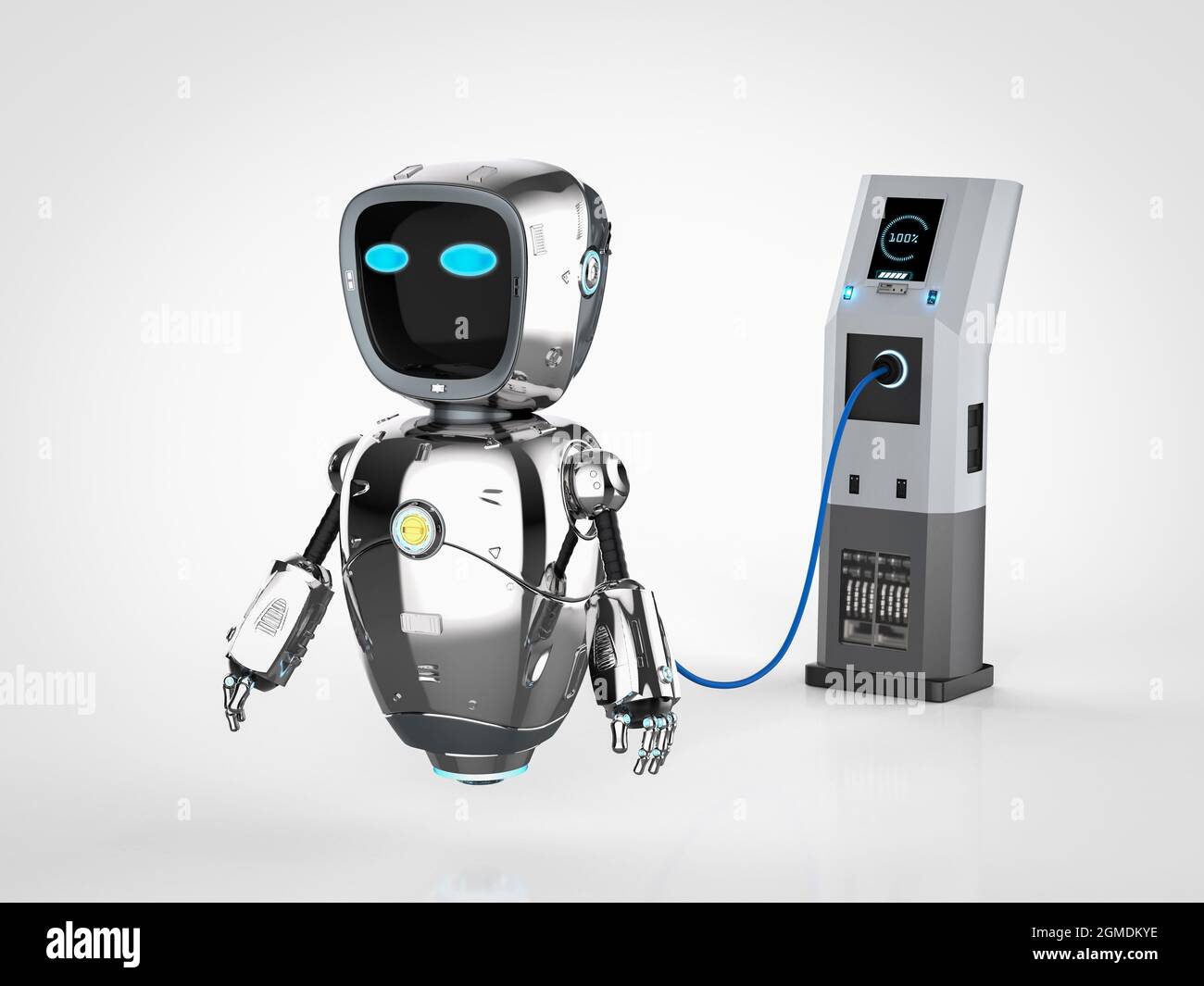 3d rendering assistant robot charge with electric charging station ...