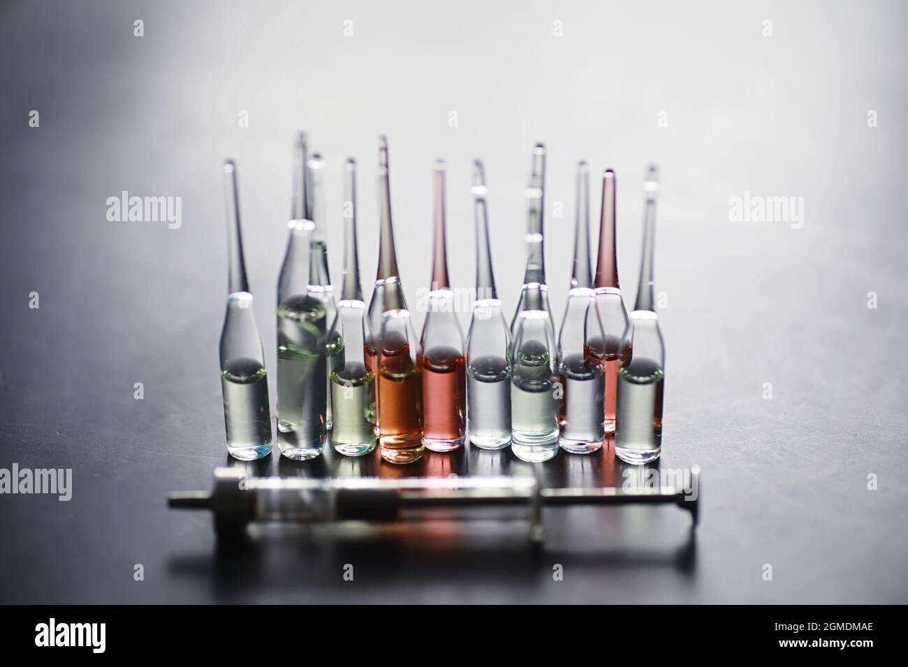 Test tubes with drugs and tests to test the victims and treat infected ...