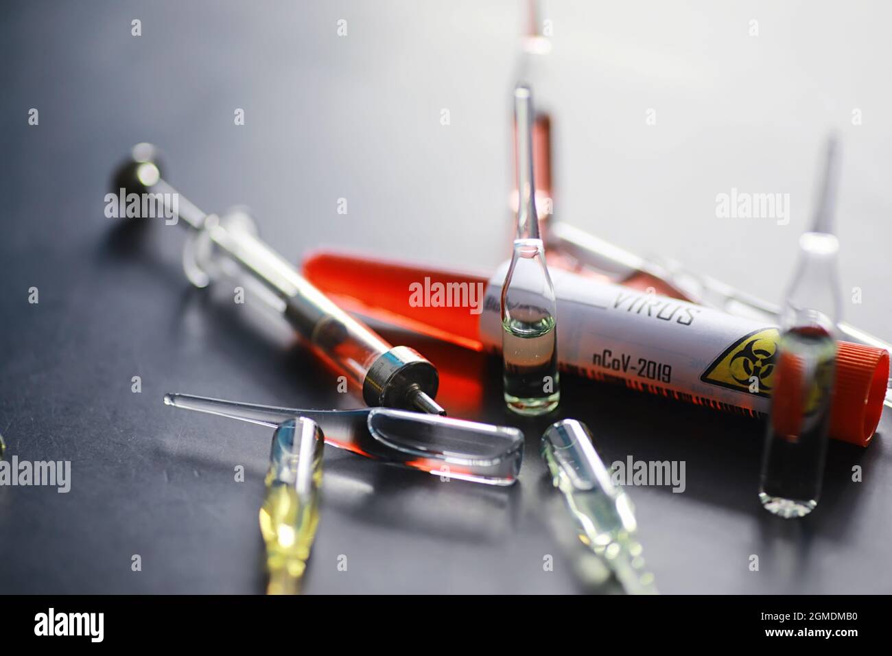 Test tubes with drugs and tests to test the victims and treat infected ...