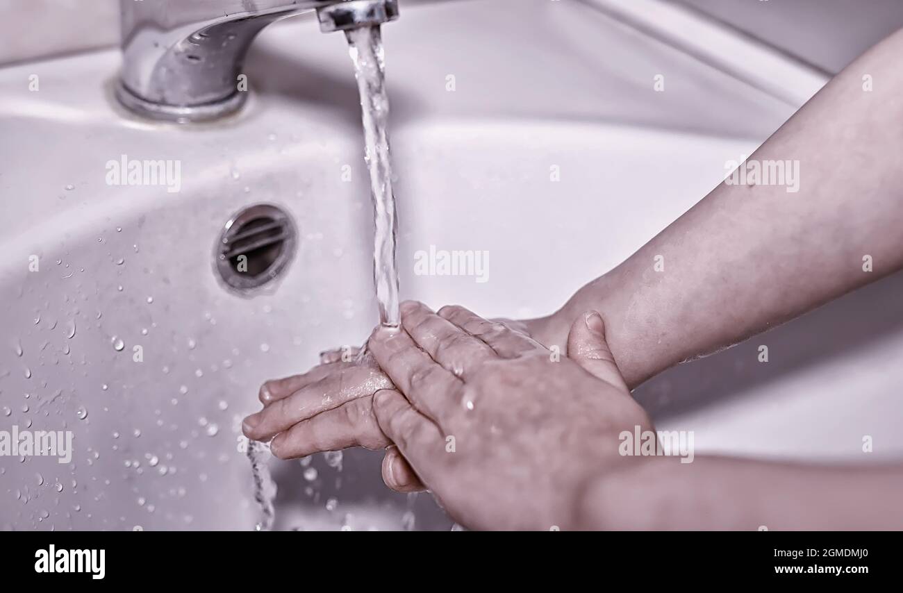 Hygiene rules. Hand washing before meals. Antibacterial treatment hands ...