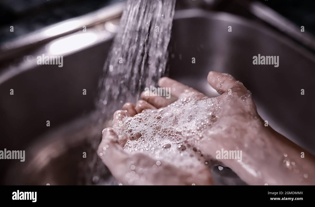 Hygiene rules. Hand washing before meals. Antibacterial treatment hands ...