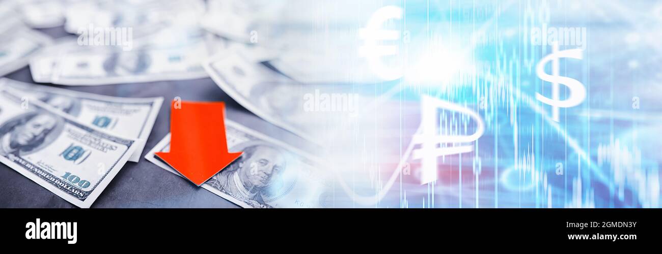 Instability in the economy. Recession. World crisis. Banknotes dollars ...