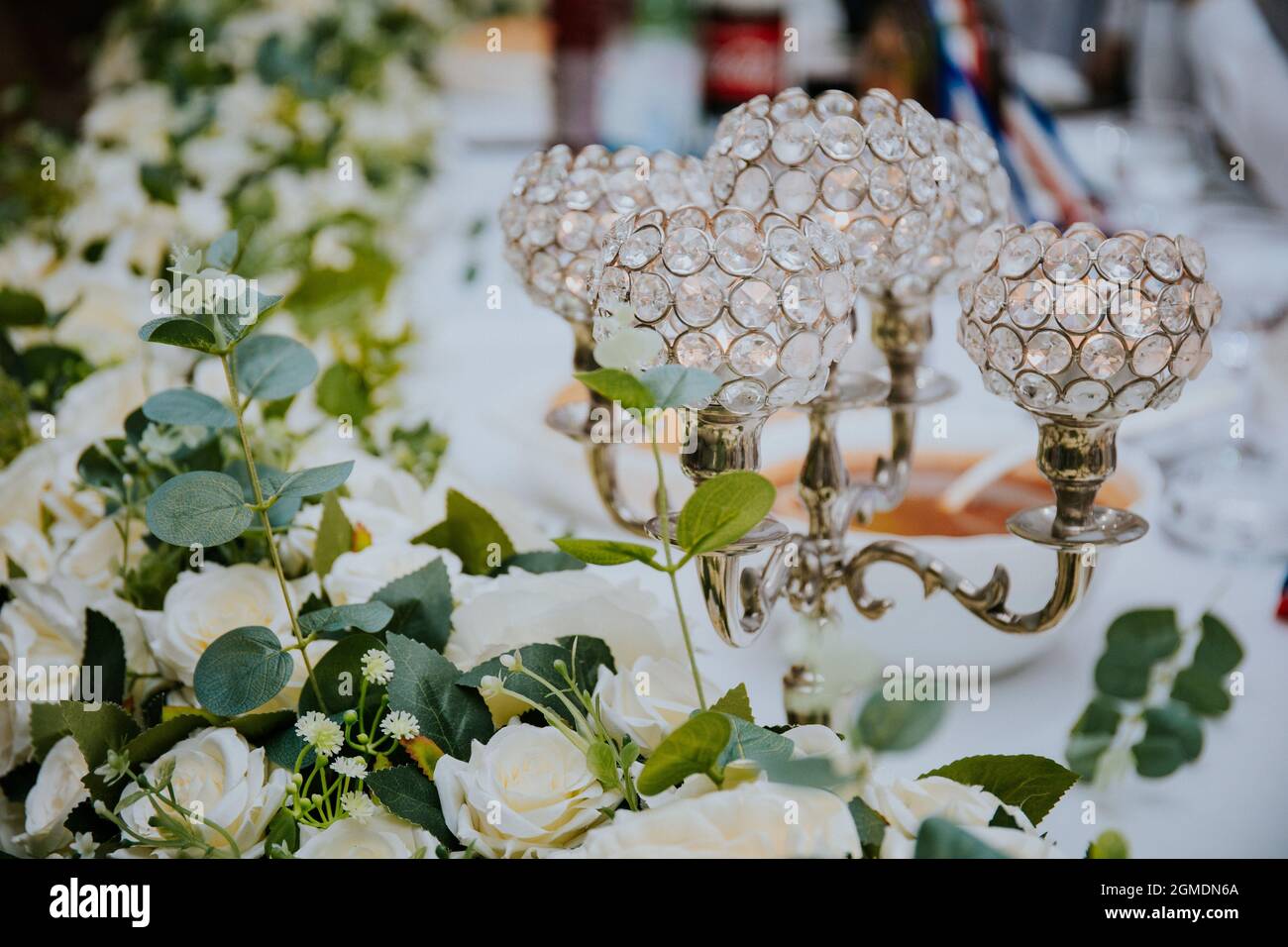 Wedding banquet hall decorated with flowers Stock Photo - Alamy