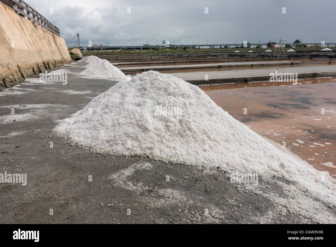 Aveiro salinas, salt pans with piles of salt in the city of Aveiro ...