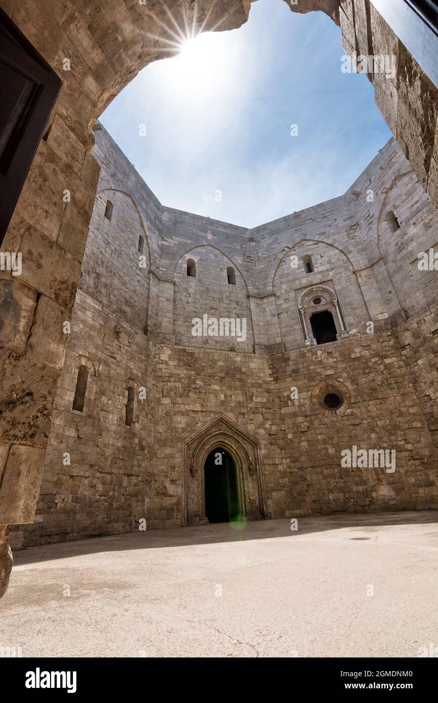 Andria, Italy - 18 June 2021: Internal courtyard with doors and windows ...