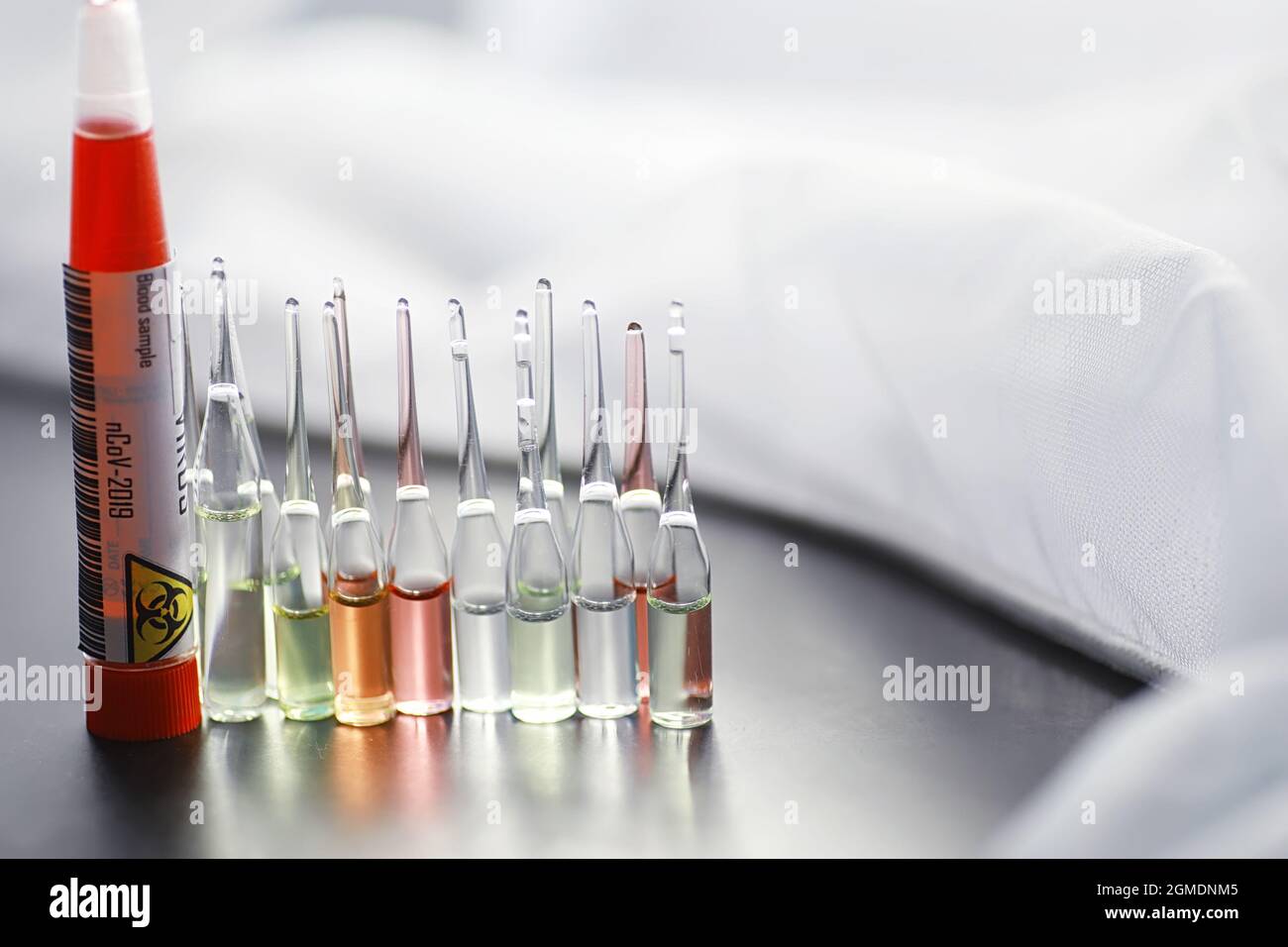 Test tubes with drugs and tests to test the victims and treat infected ...