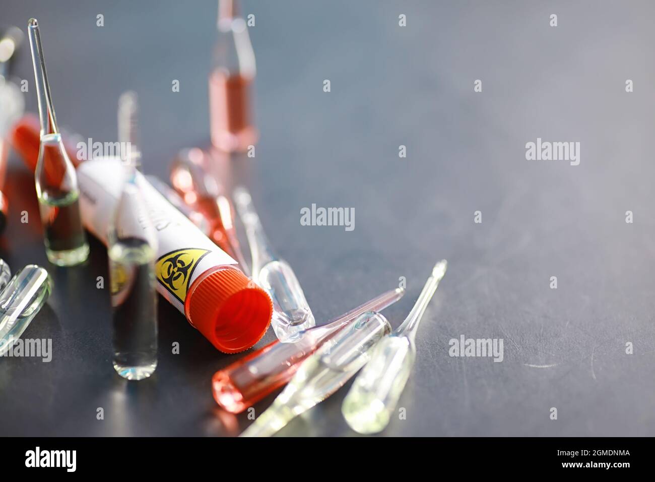 Test tubes with drugs and tests to test the victims and treat infected ...