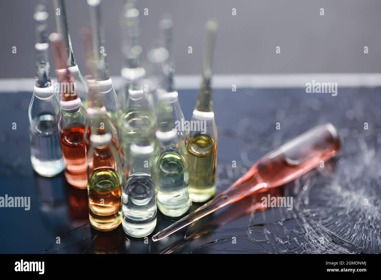 Test tubes with drugs and tests to test the victims and treat infected ...