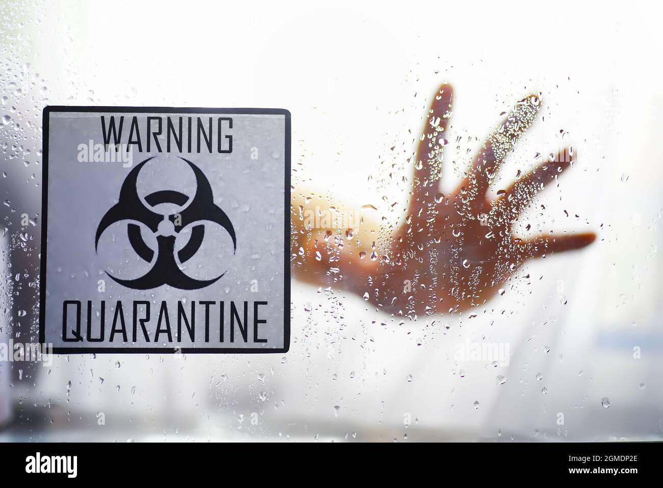 Quarantine. Quarantine warning sign on a glass door in hospital ...