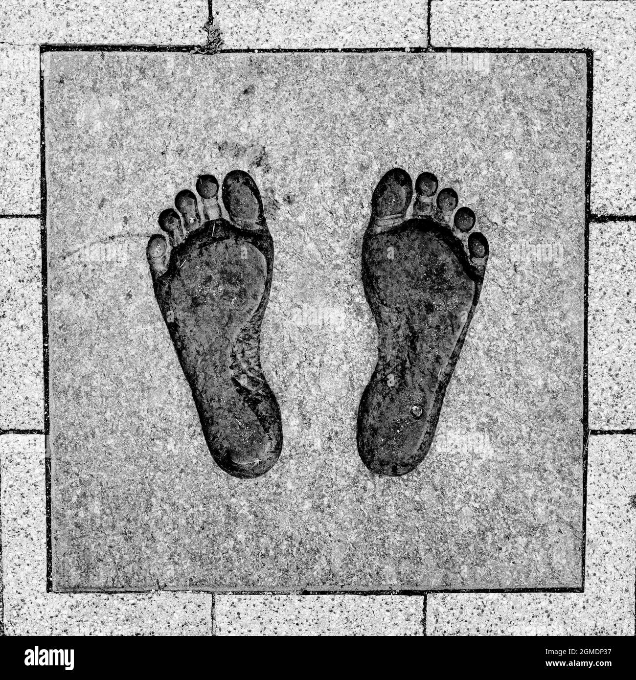 Vilnius, Lithuania - 30 August, 2021: bronze footprints at the ...