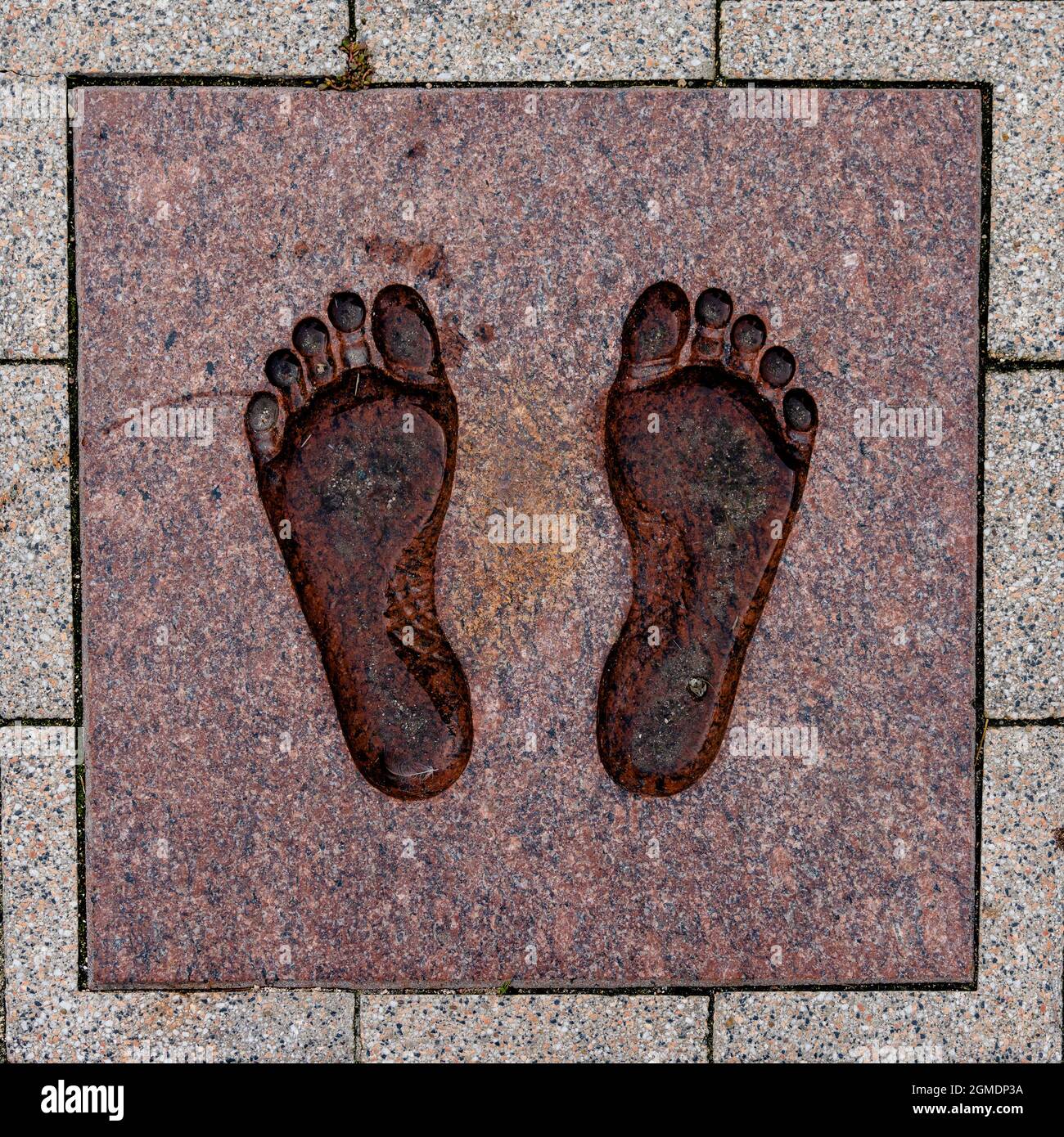 Vilnius, Lithuania - 30 August, 2021: bronze footprints at the ...