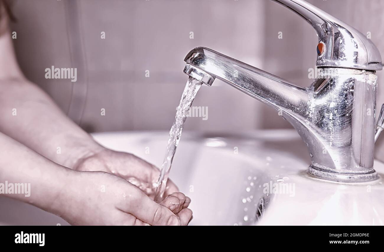 Hygiene rules. Hand washing before meals. Antibacterial treatment hands ...