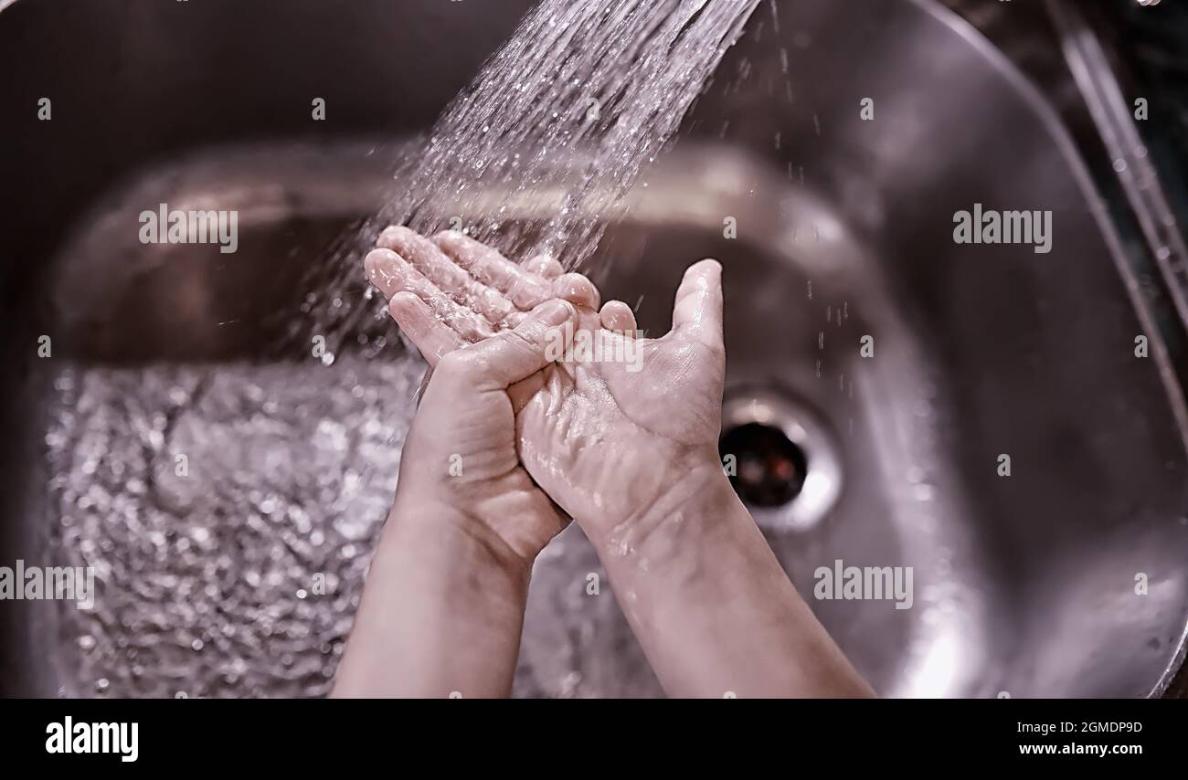 Hygiene rules. Hand washing before meals. Antibacterial treatment hands ...