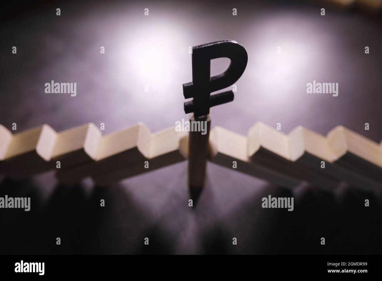 Business concept. The depreciation of the national currency of Russia ...