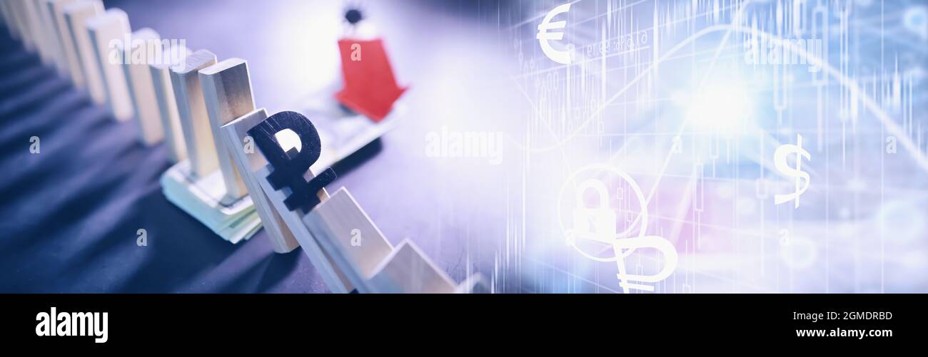 Business concept. The depreciation of the national currency of Russia ...