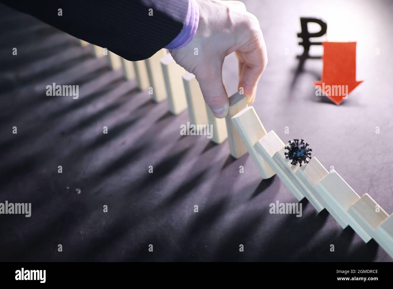 Business concept. The depreciation of the national currency of Russia ...