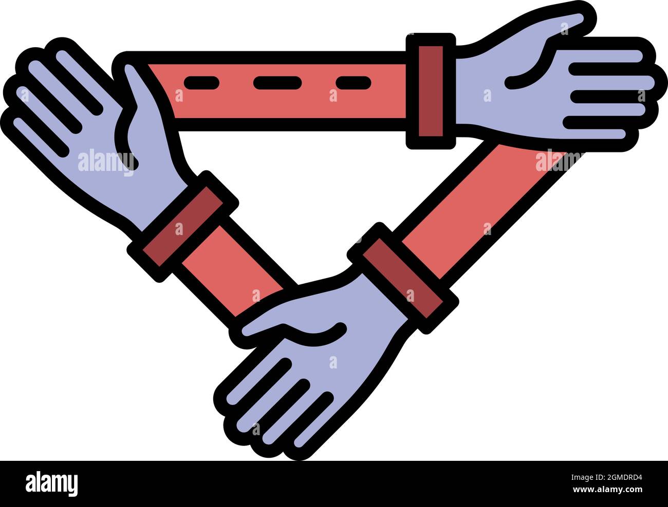 Triangular hand cohesion icon. Outline triangular hand cohesion vector ...