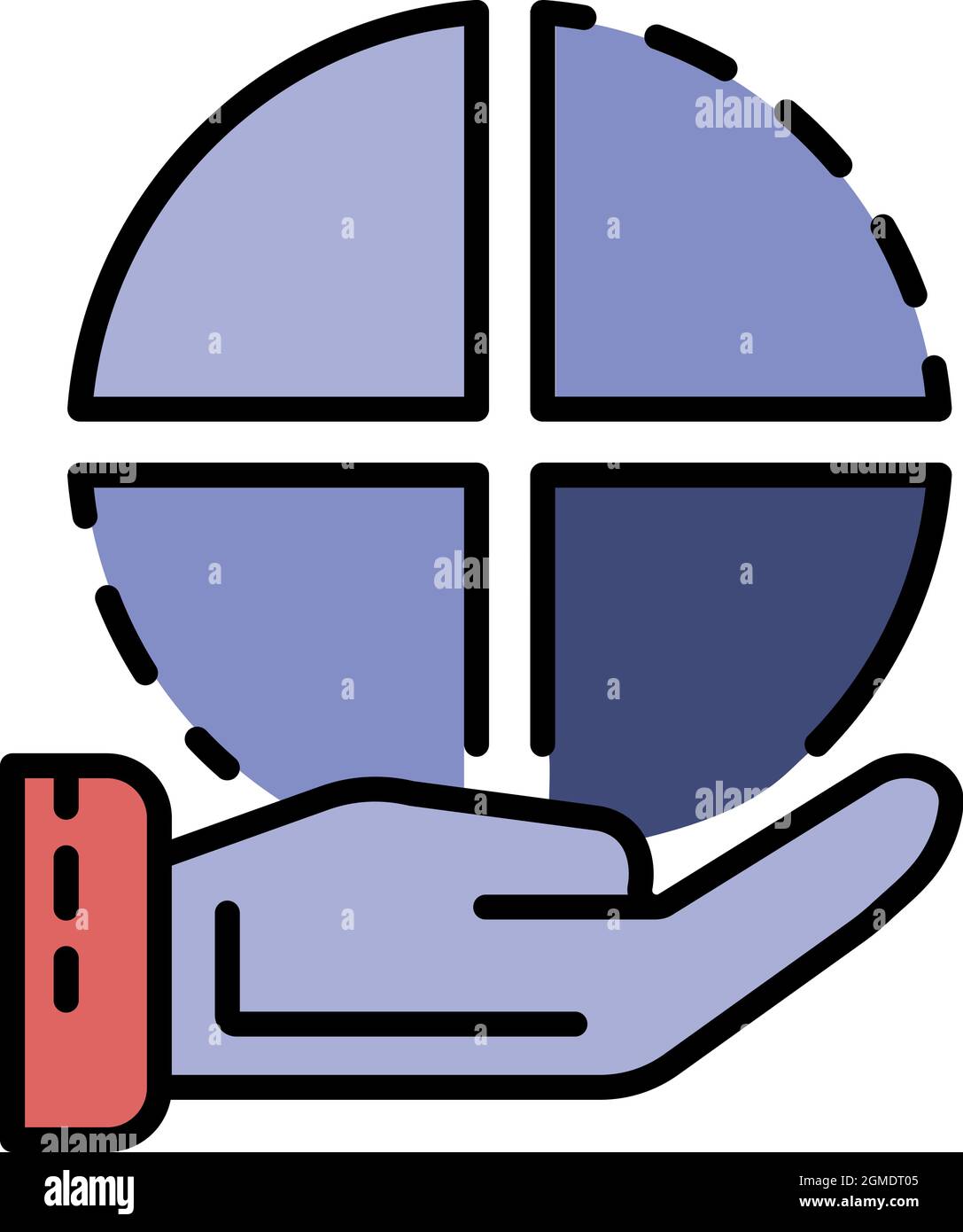 Pie chart in hand icon. Outline pie chart in hand vector icon color ...