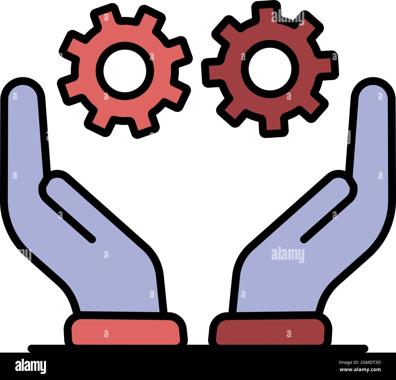 Gear cog company in hands icon. Outline gear cog company in hands ...