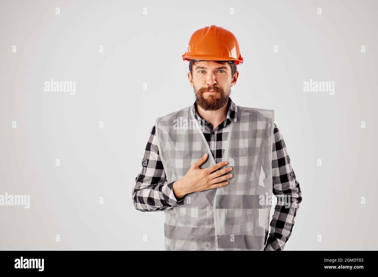 working man Construction industry work hand gestures light background ...