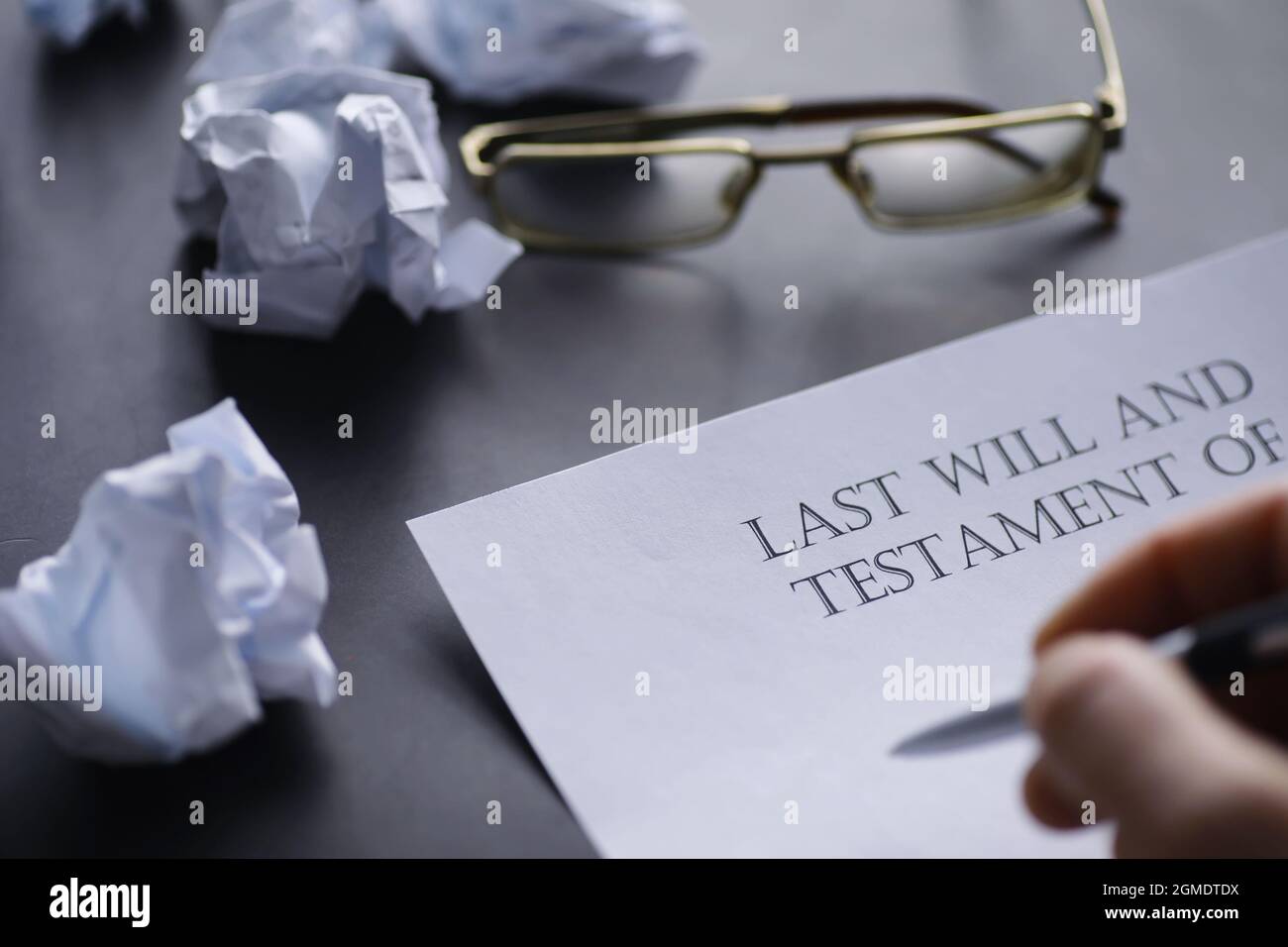 Legal concept. The procedure for writing the last will. Papers with ...