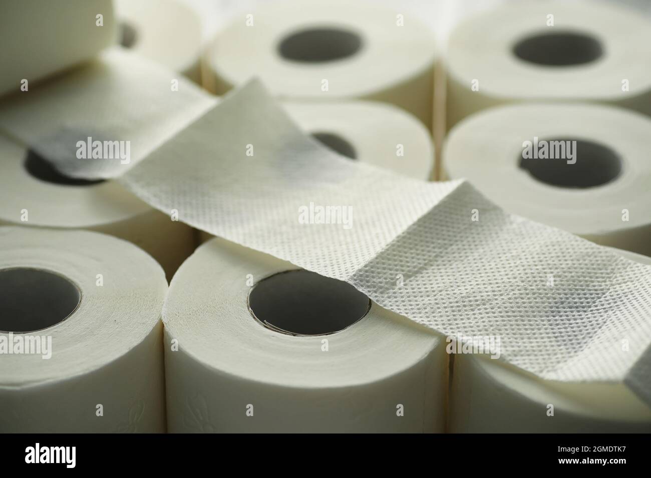 Toilet paper in a roll. Snow-white soft three-layer toilet paper. Lack ...