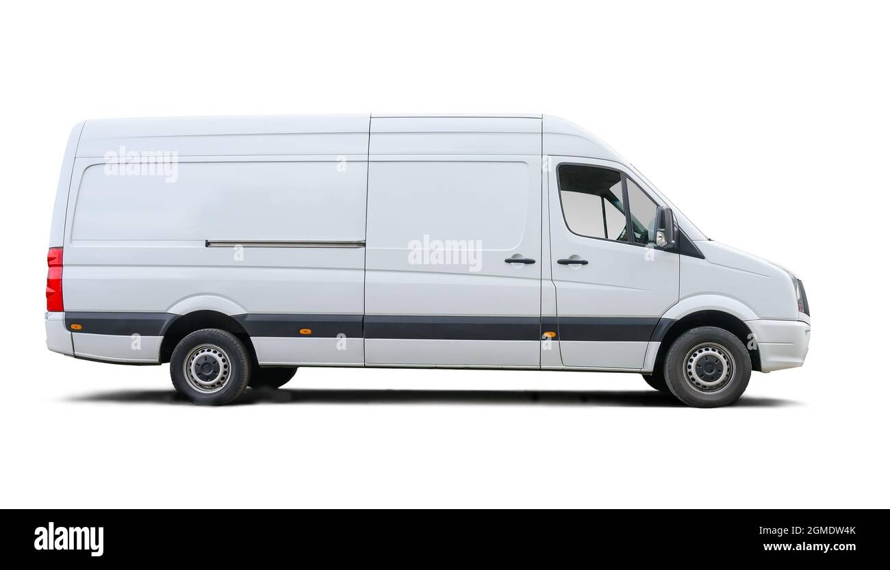 White van side view isolated on a white background Stock Photo - Alamy