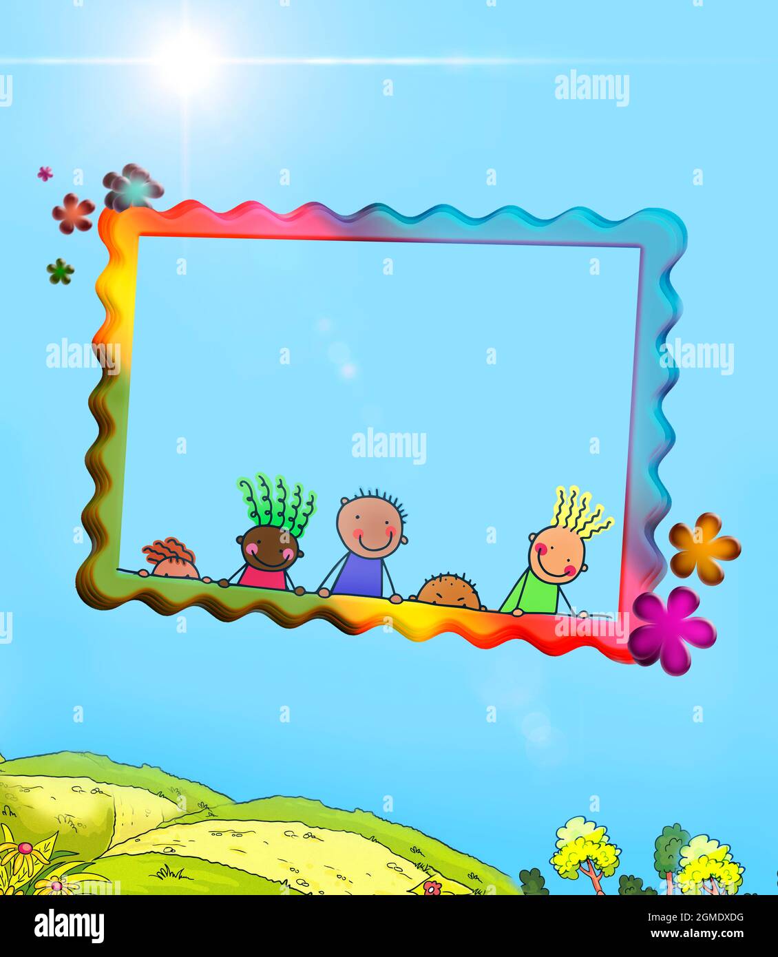 Happy children frame for children's postcard, light, flowers, joy Stock ...