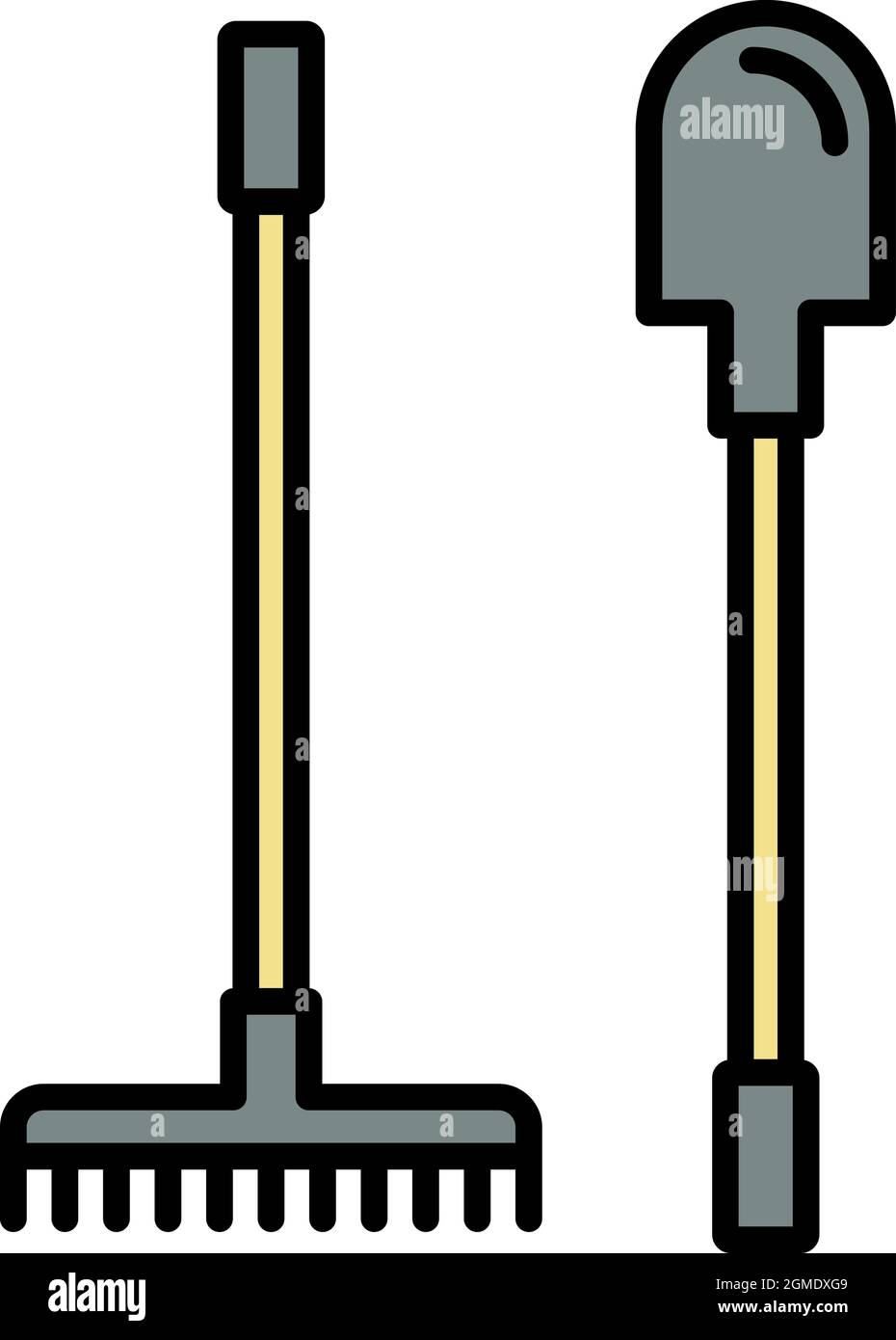 Garden rake shovel icon. Outline garden rake shovel vector icon color ...